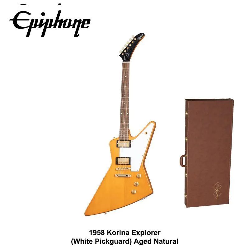Epiphone 1958 Korina Explorer (White Pickguard)-Aged Natural+Case ...