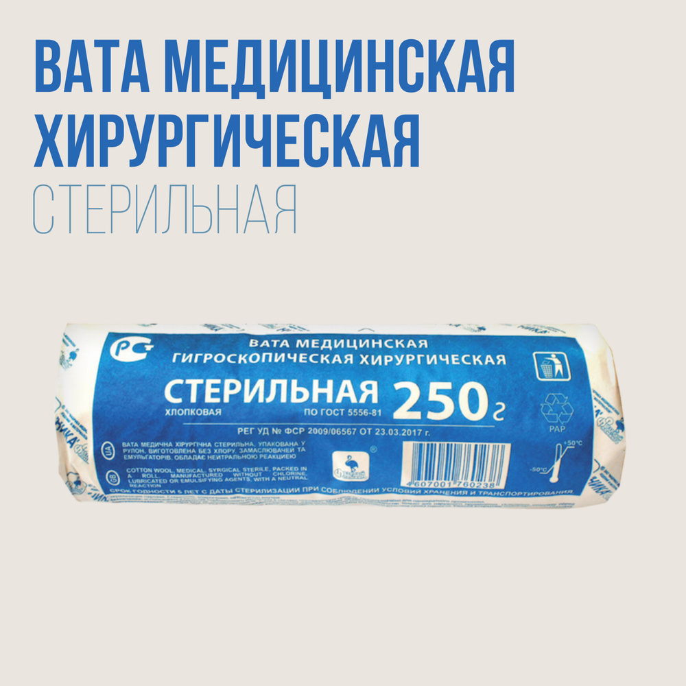 Вата хирургическая стерильная гигроскопическая 250г НИКА - купить с ...