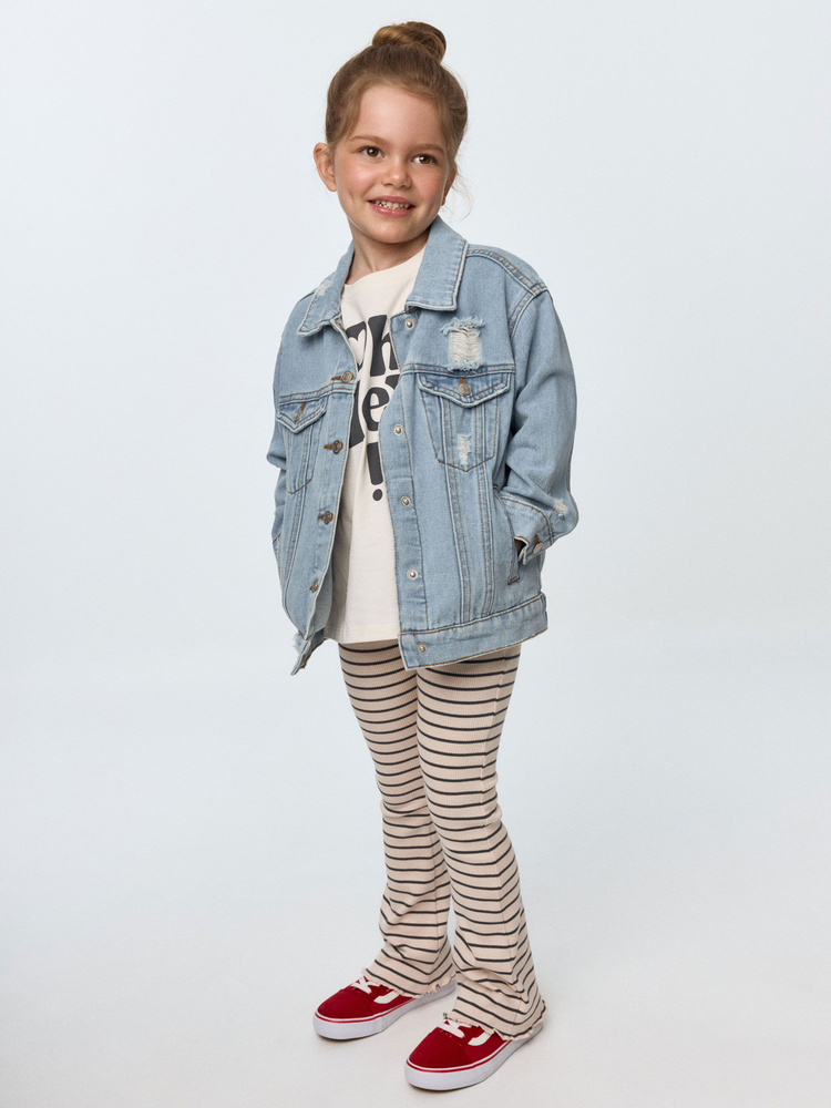 Брюки Девочки SELA клеш бежевый Трикотаж Повседневный, размер 110 ...