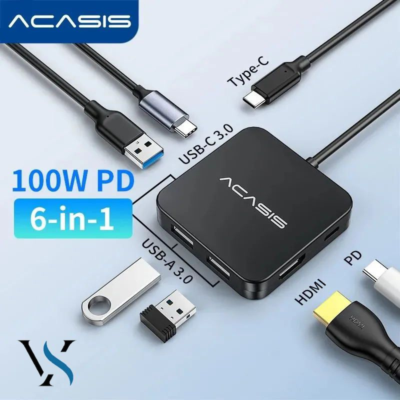 Acasis Usb Hub Type C Hub 4k 30 Гц Док станция Usb C Hdmi с Usb адаптером Pd 3 Usb 3 0 мощностью
