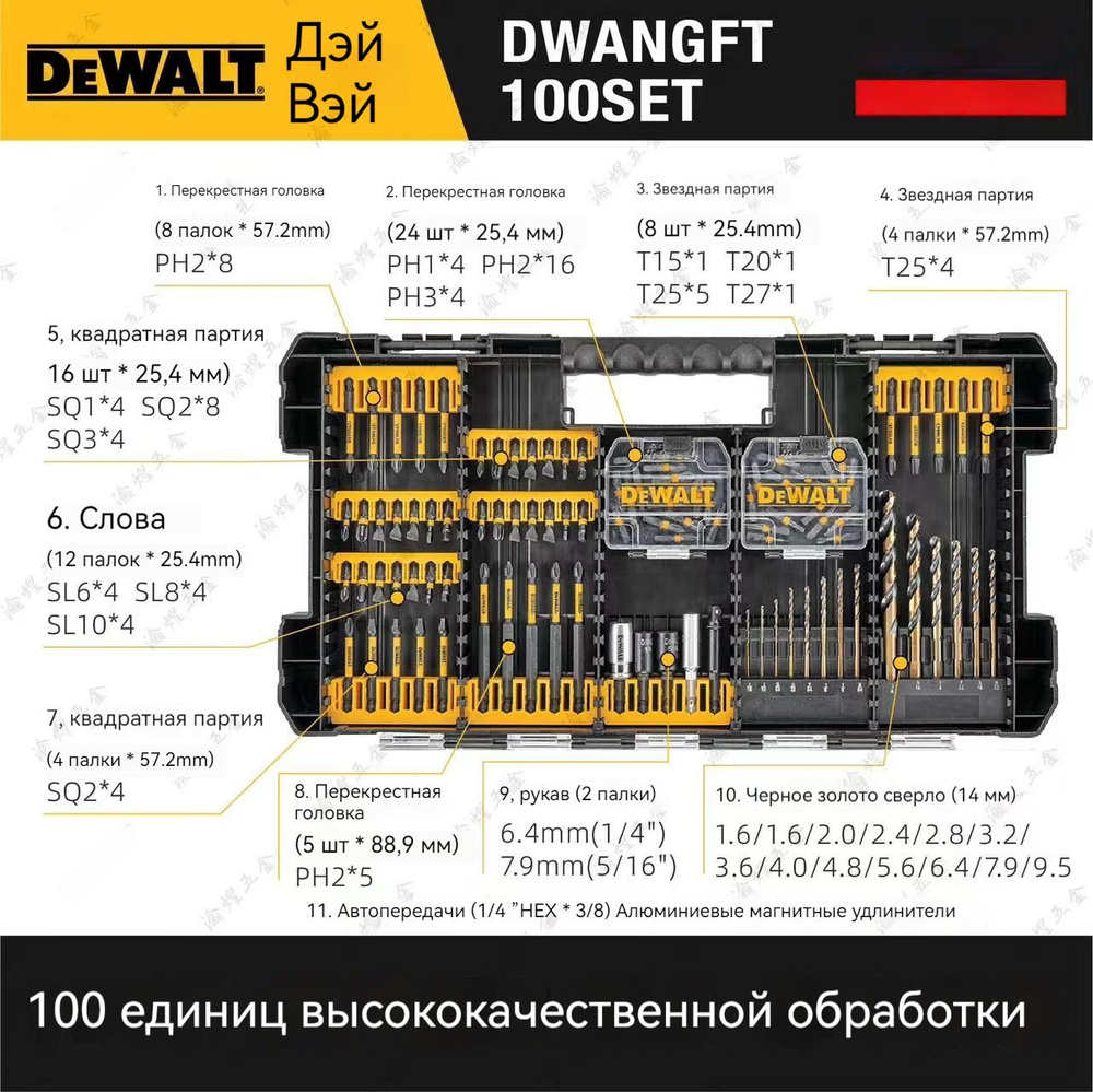 Набор бит FlexTorq, 100 предметов DEWALT DWANGFT100SET купить на OZON ...
