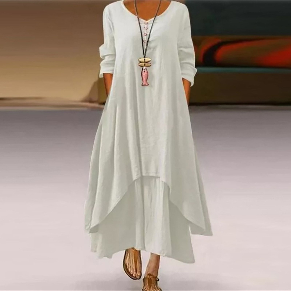 Платье Женский HXD белый Повседневный Длинный Лен Пряжки, размер 54 купить c доставкой на OZON ...