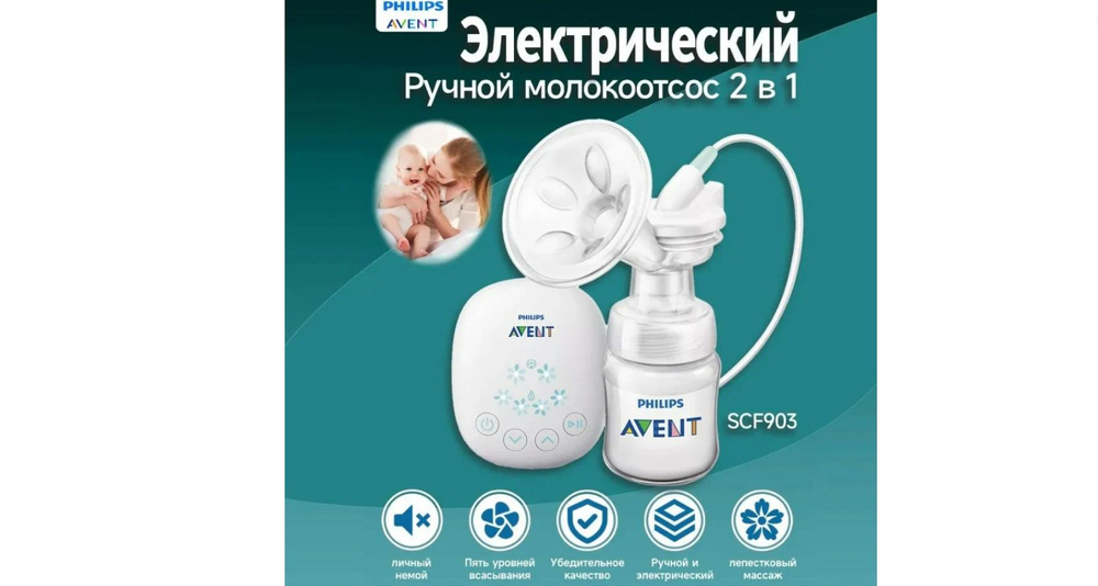 Philips Avent SCF903/01 Портативный ручной и электрический молокоотсос ...