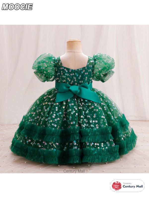 Платье Девочки MOOCIE зеленый ярусное платье Вечерний/праздничный Короткий Лавсан, размер 90 ...