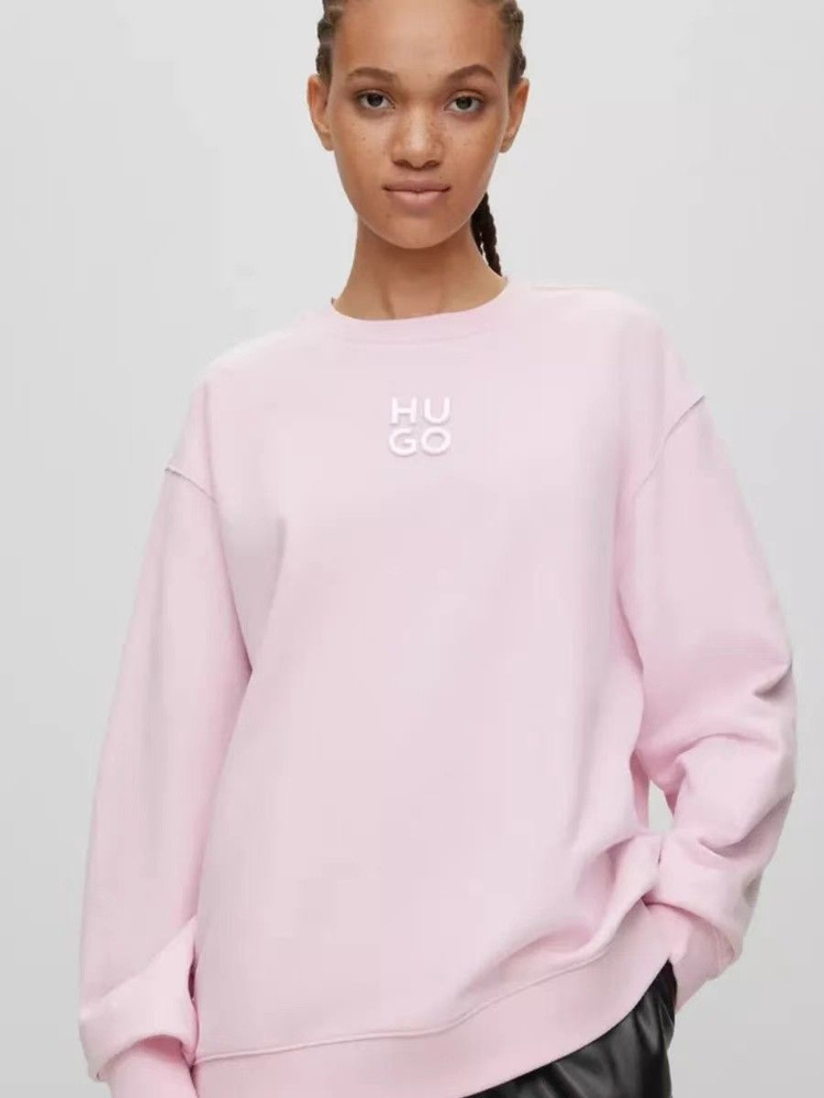 Свитшот Женский HUGO Значки розовый Эластичная Политекс, размер 46 ...