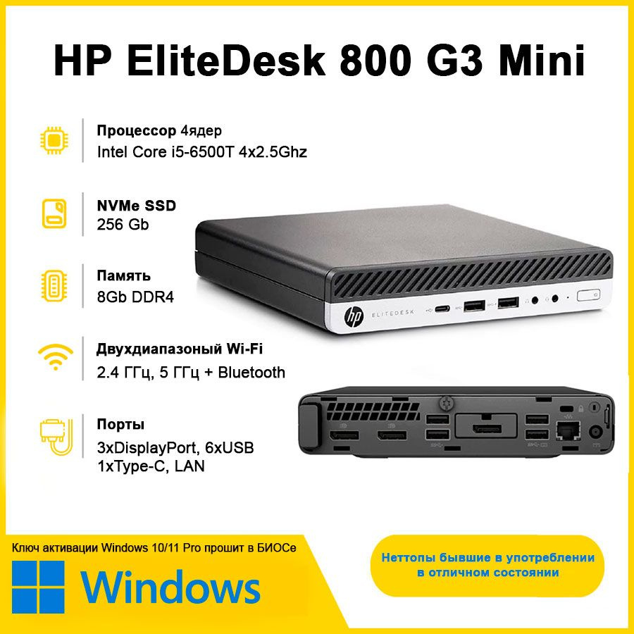 HP Мини-ПК EliteDesk 800 G3 Mini (Intel Core i5-6500T, RAM 8 ГБ, SSD ...