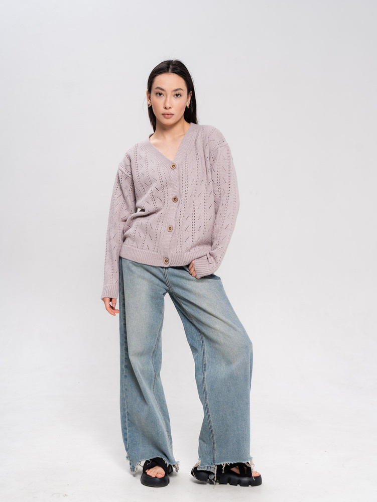 Кардиган Женский BESTAMIN розовато-серый Шерсть, Акрил, размер 46, 48 ...