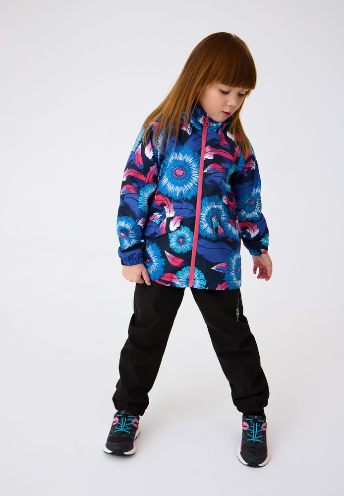 Куртка Девочки Lassie синий меланж Полиэстер с ПУ пропиткой, размер 104 Длинный Демисезон Без ...