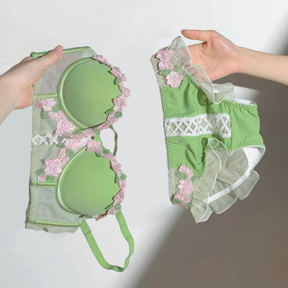 Комплект белья Женский SYJWY зеленый меланж Пряжка брифы, классическая чашка Нейлон, Поролон ...