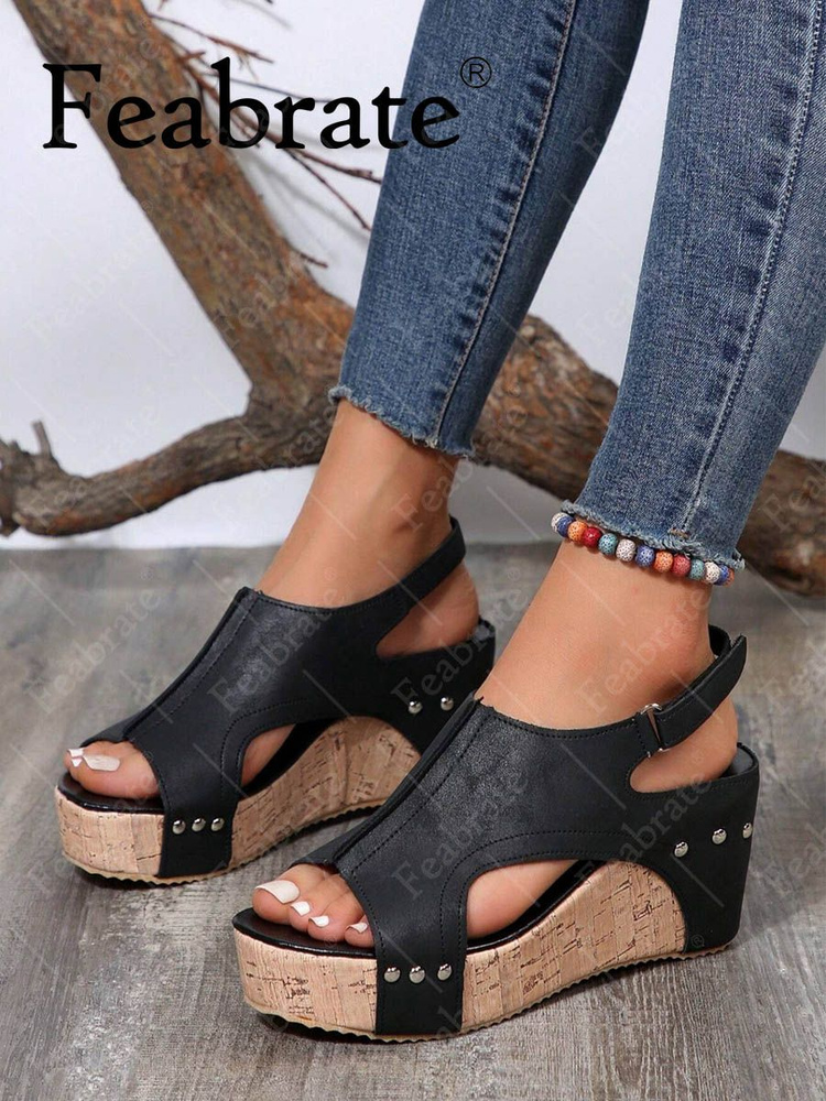 Босоножки Женский Feabrate Стандартный низкий (до 4 см), размер 38 Толстая подошва Лето Липучки ...