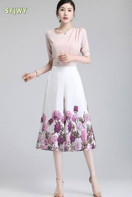 Юбка-шорты Женский SYJWY белый, красный Полиэфир, размер 54 Без застежки Цветочный Лето ...