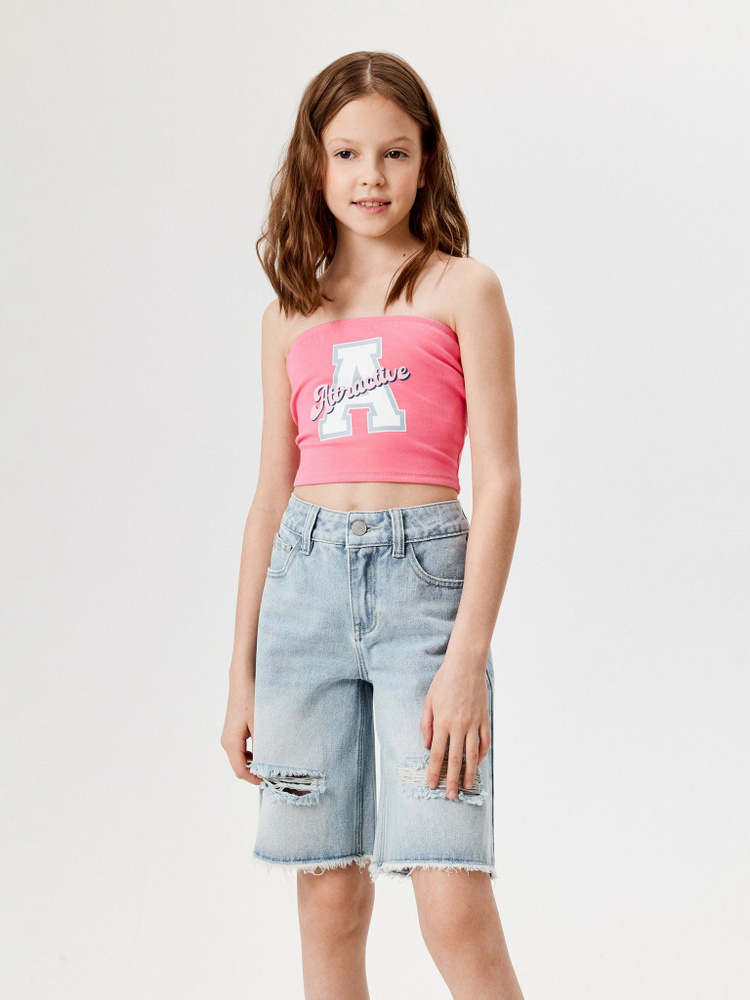 Топ Девочки Acoola розовый, размер 134 Трикотаж Без рукавов Повседневный Китай облегающий ...