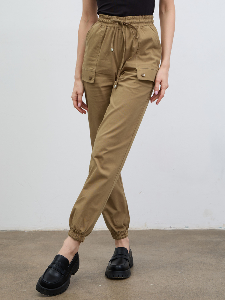 Брюки Женский SLN карго, зауженные античное золото Хлопок, Спандекс Повседневный, размер 46 ...
