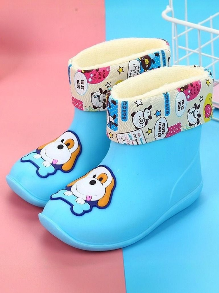 Сапоги резиновые Девочки синий петроль ПВХ пластик пенопласт ткань Китай Без застёжки Зима