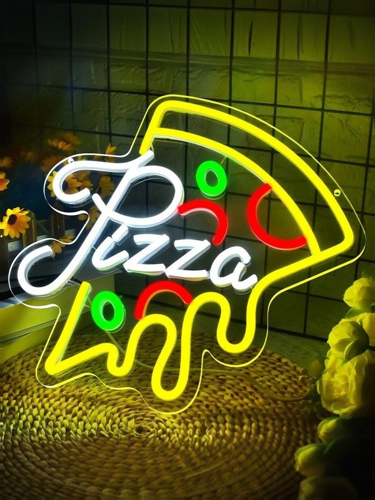 Неоновая вывеска пицца со светодиодным свечением акриловой отделкой ...