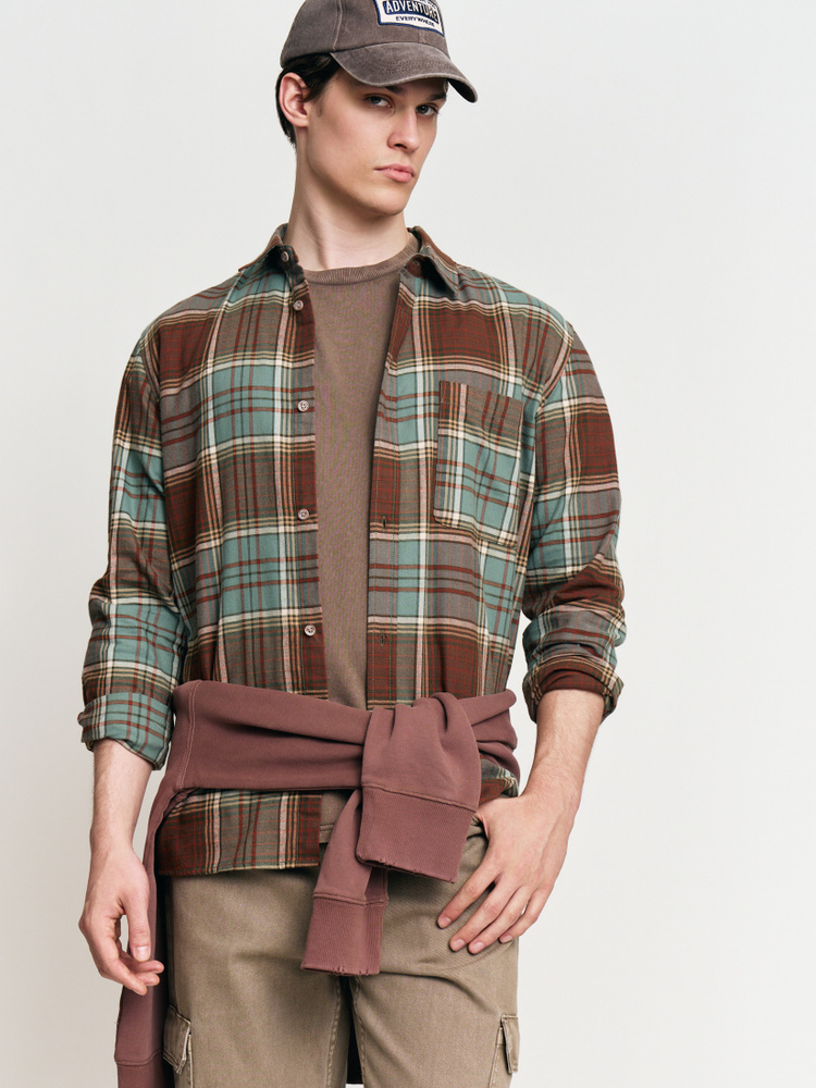 Рубашка Мужской Zolla коричневый Длинный Хлопок, размер 50 Китай, рост 182-188 купить c ...