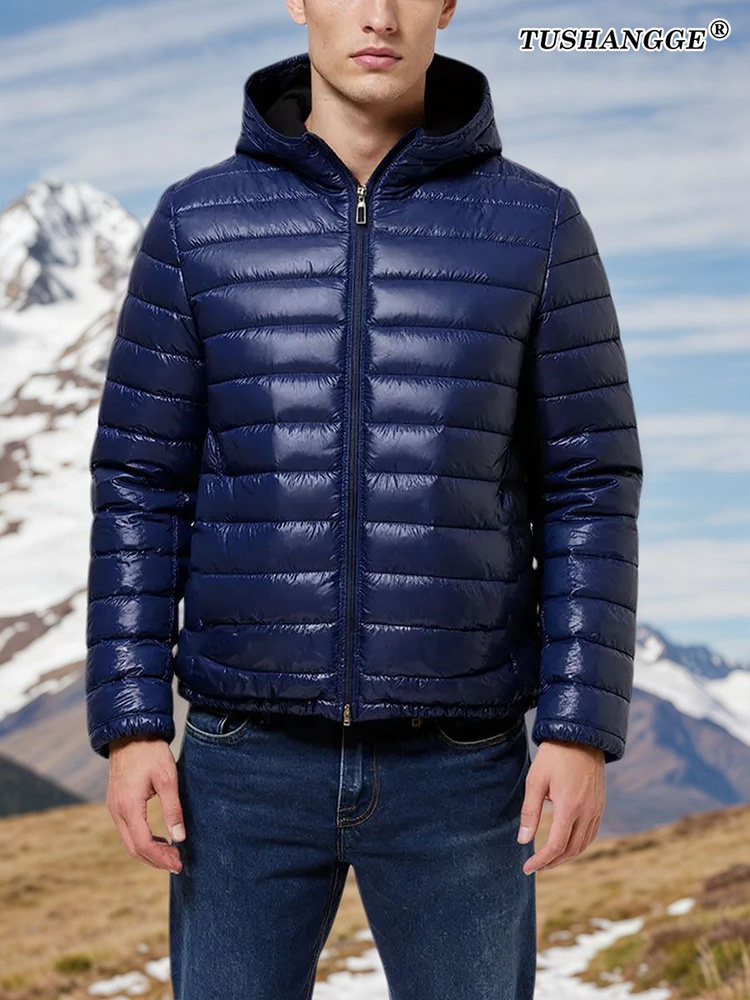 Куртка Мужской TUSHANGGE Карманы темно-синий Полиэстер, размер 52, 54 Длинный пуховик-одеяло ...