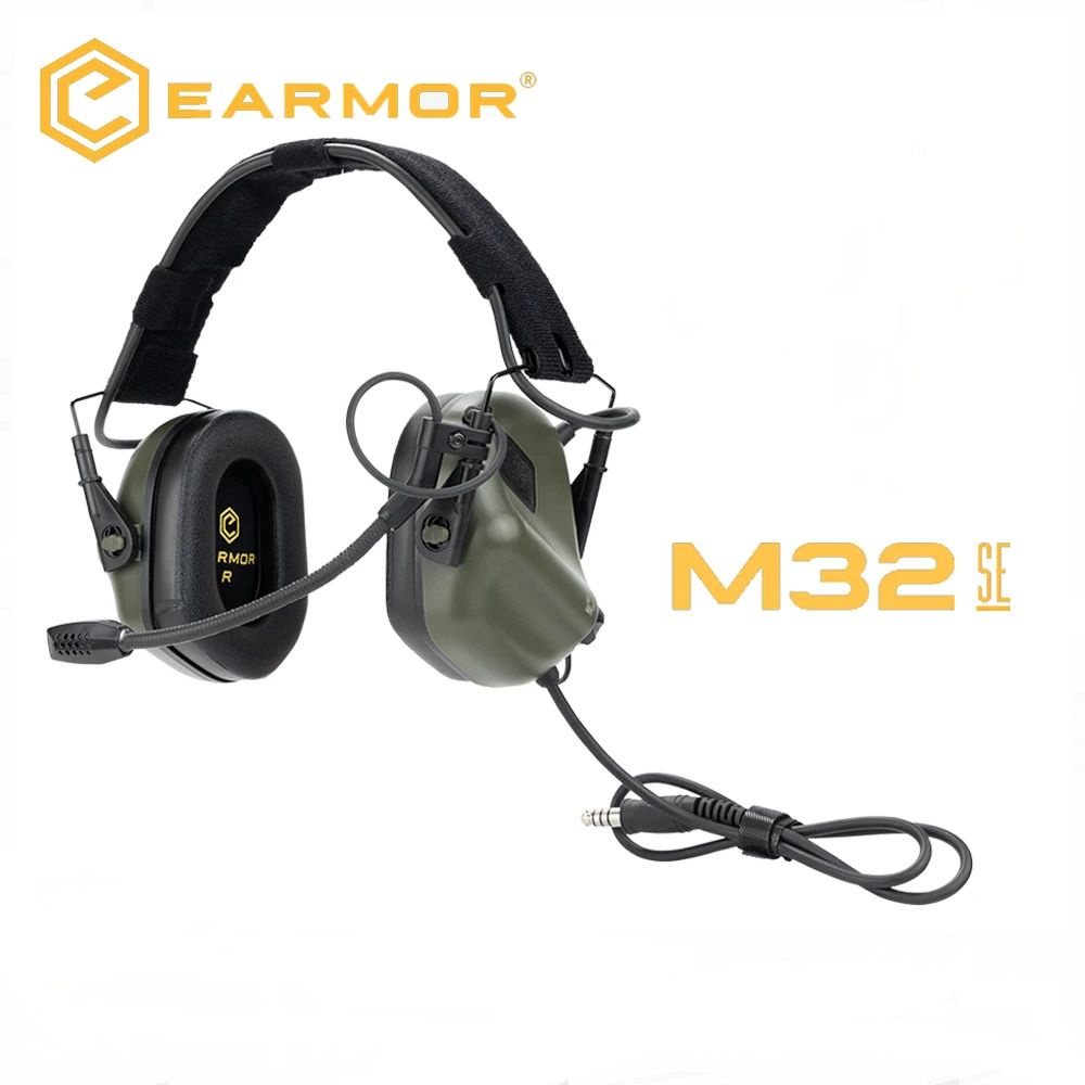 Стрелковые тактические наушники Earmor M32 SE (зелёный) активная защита слуха с микрофоном и ...