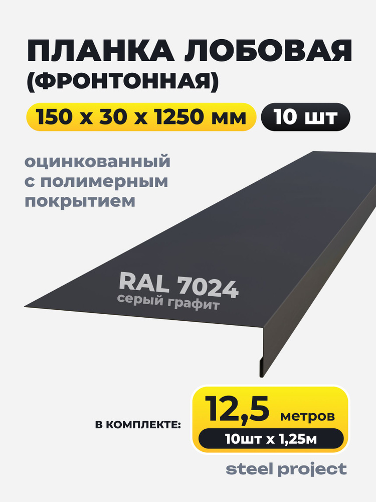 Планка лобовая (фронтонная) 150х30/ 1250 мм/ серый графит / RAL 7024/ ...