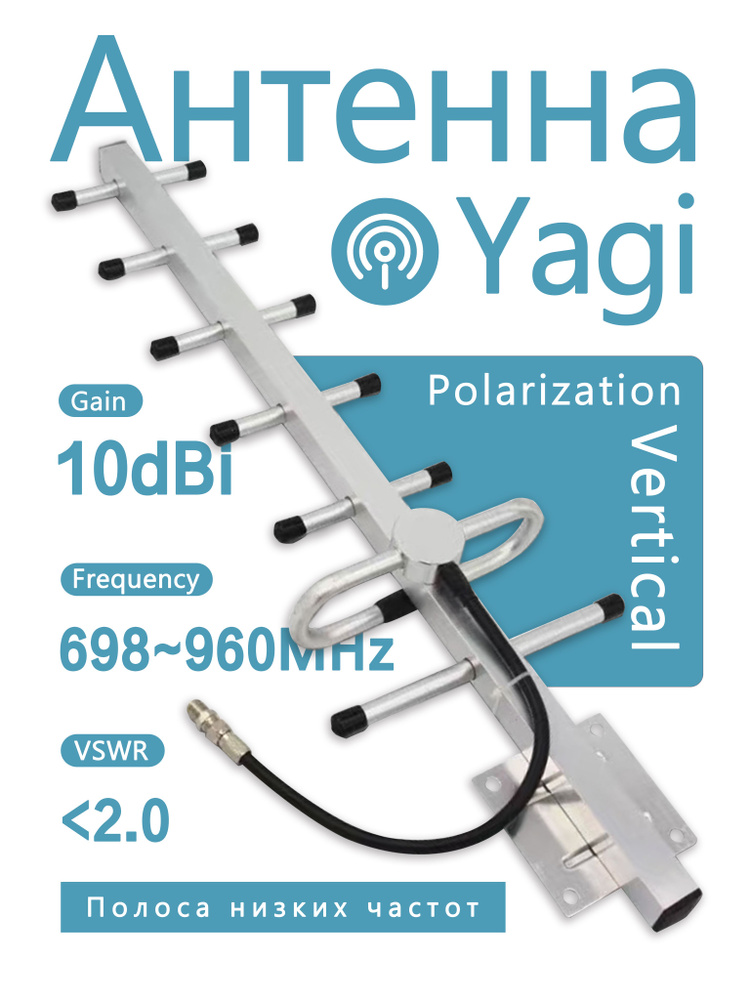Антенна Яги 10 дБи для 4G/5G/6G, вертикальная поляризация, 698 - 960 МГц купить на OZON по ...