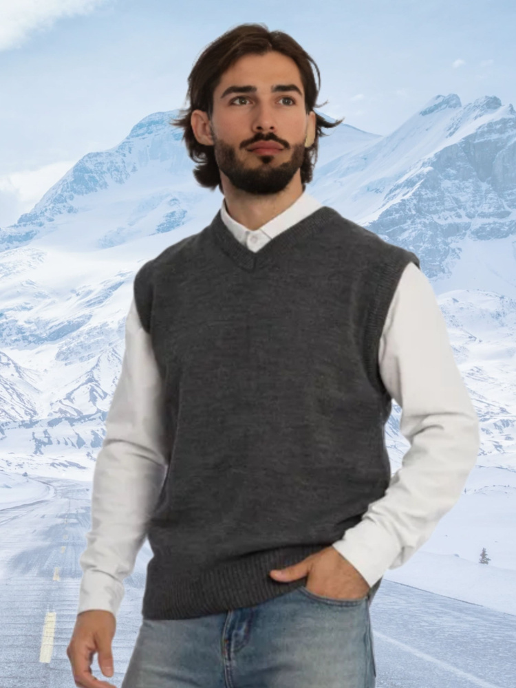 Жилет Мужской ConBrio серый Шерсть, Акрил, размер 56 прямой Без застежки Однотонный Повседневный ...