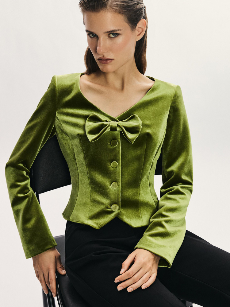 Пиджак Женский Zarina светло-зеленый, размер 46 Полиэстер, Эластан Карманы приталенный Длинный ...