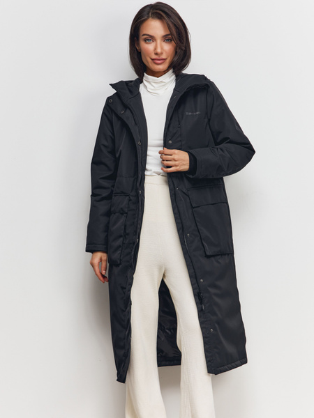 Пальто Женский Avese черный капюшон Мембранные материалы, Breathable Длинный Полиэфирное волокно ...