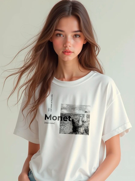 Футболка Женский CHAOPAI нежная мята, томатный Короткий, размер 60 Хлопок Пейзаж оверсайз ...