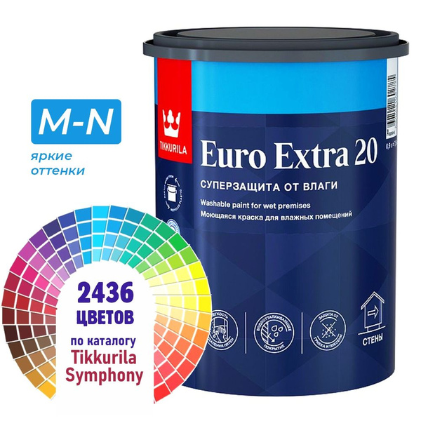 Краска моющаяся для влажных помещений Tikkurila Euro Extra 20 0,9л ...