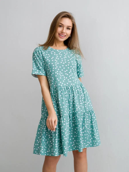 Платье Женский NATIVIA бирюзовый, белый Повседневный Короткий Хлопок, размер 50, 52 Без застежки ...