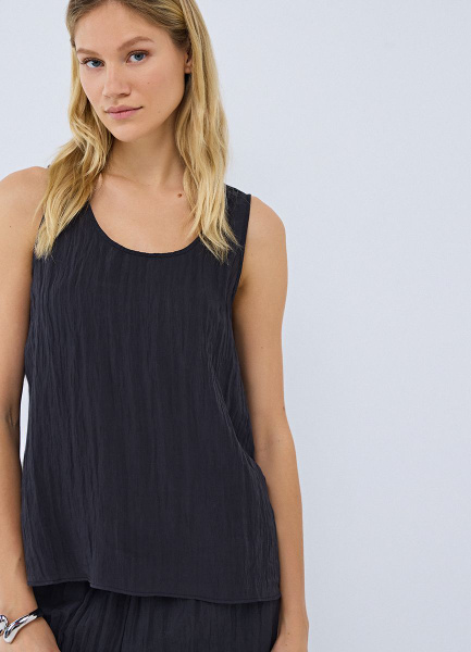 Майка Женский O'STIN черный, размер 48 Текстиль Повседневный Китай полуприлегающий Однотонный ...