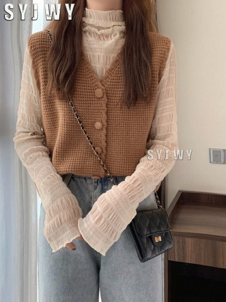 Топ Женский SYJWY кофейный десерт, кофе, размер 40 Полиэфирный шелк Без рукавов Повседневный ...