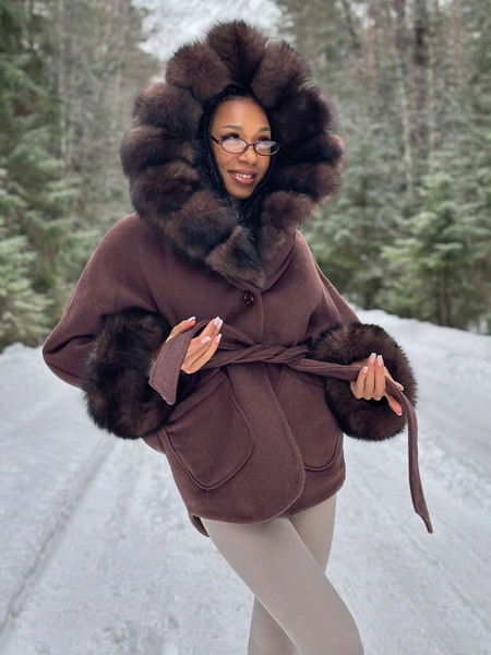 Пальто Женский Milliant Карманы, Капюшон глубокий коричневый Шерсть ...