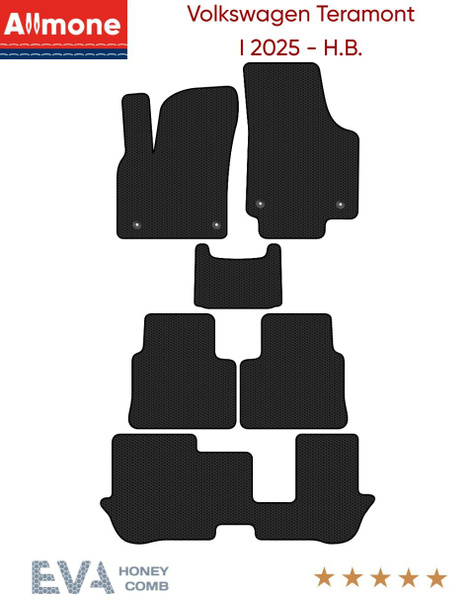 Eva сота коврики автомобильные для Volkswagen Teramont 1 (Pro) 2025 - Н.В. +3 ряд, черные, эва ...