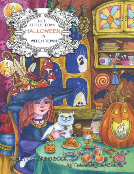 Nice Little Town Halloween in Witch Town, Раскраска Для Взрослых ...