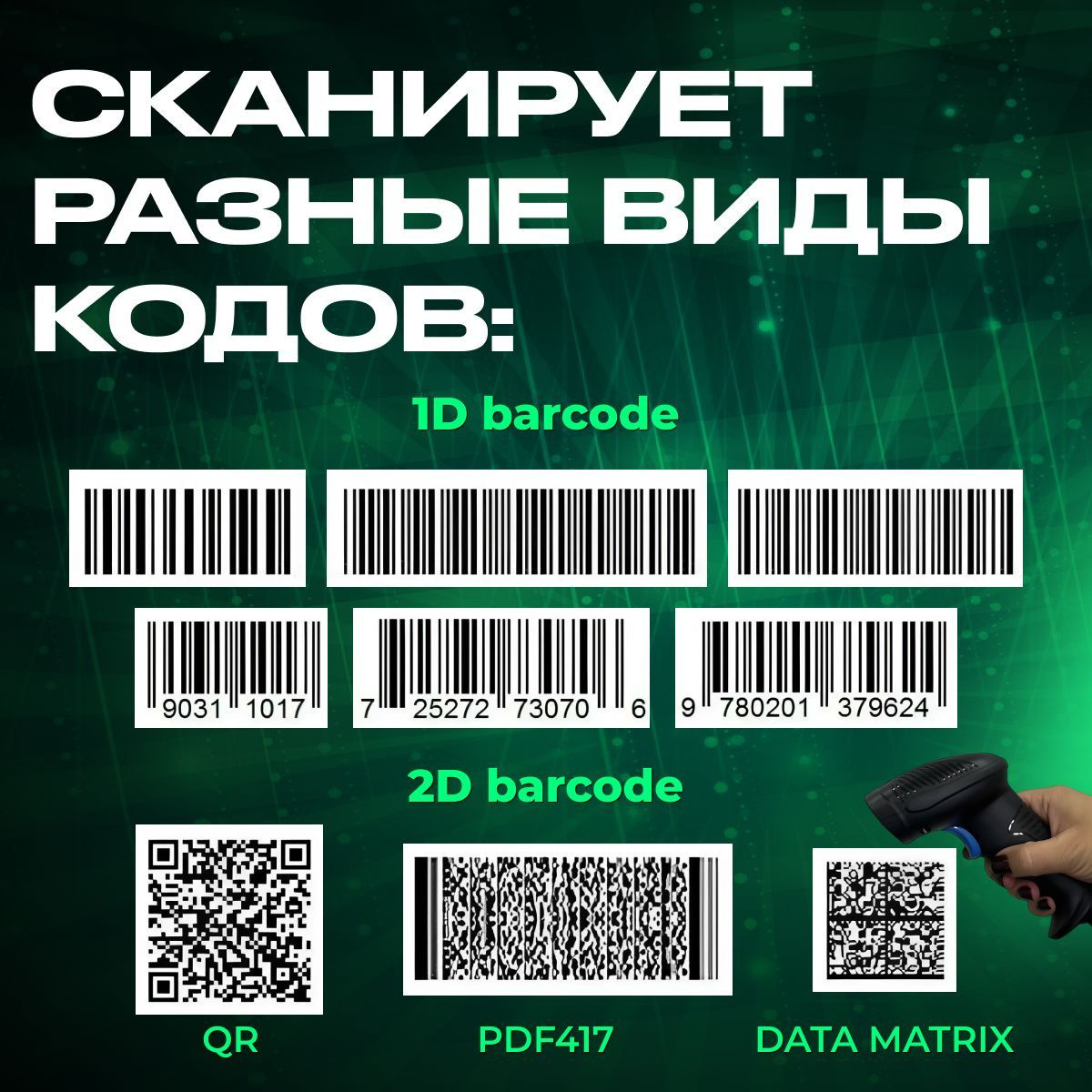 Скоростной сканер штрих кода 2D,3D,проводной/подходит для ПВЗ, АТОЛ ...