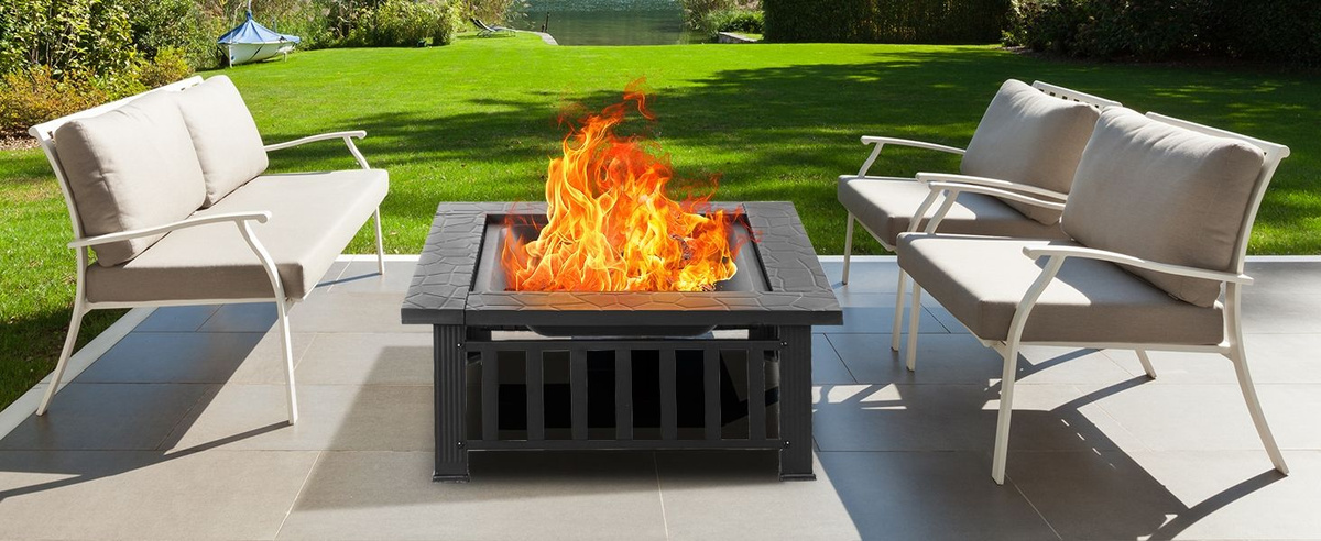 Открытый угольный очаг, костровая чаша с крышкой, большой домашний стол для барбекю, 81*81*36cm ...