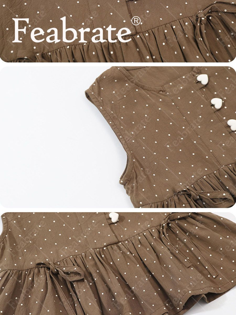 Комплект одежды Девочки Feabrate Повседневный светло-бежевый, размер 100 Хлопок Горох Шнуровка ...