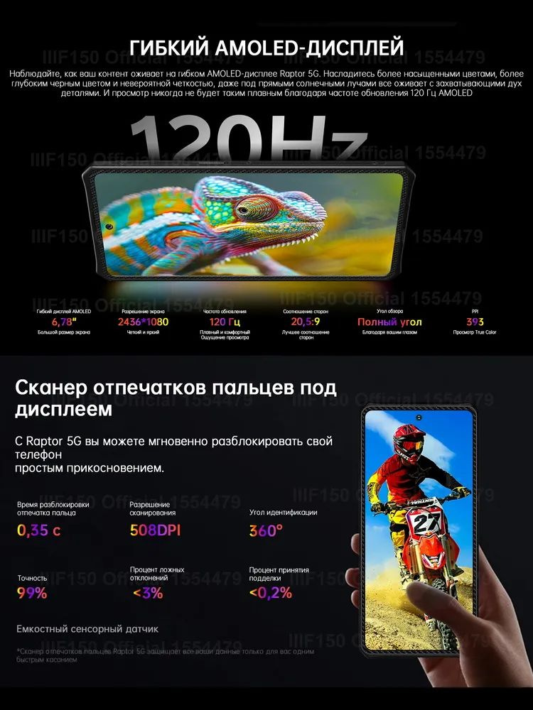 Смартфон IIIF150 RAPTOR 512 ГБ 16 ГБ Черный 6.78 OLED/AMOLED RAPTOR 5G ...