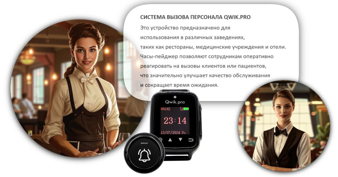 Qwik Pro, комплект системы вызова персонала, администратора, официанта ...