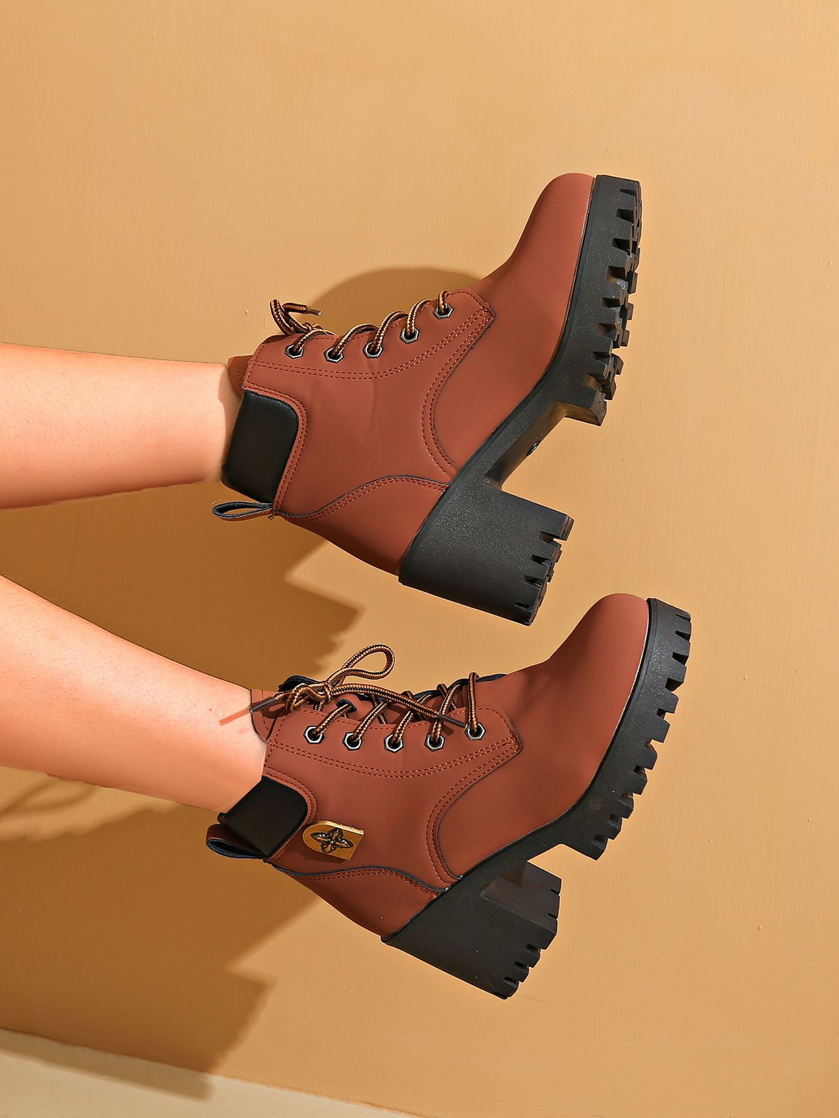 Сапоги Женский MOOCIE полусапоги, размер 41 бледно-розовый Демисезон Толстый каблук Шнурки ...