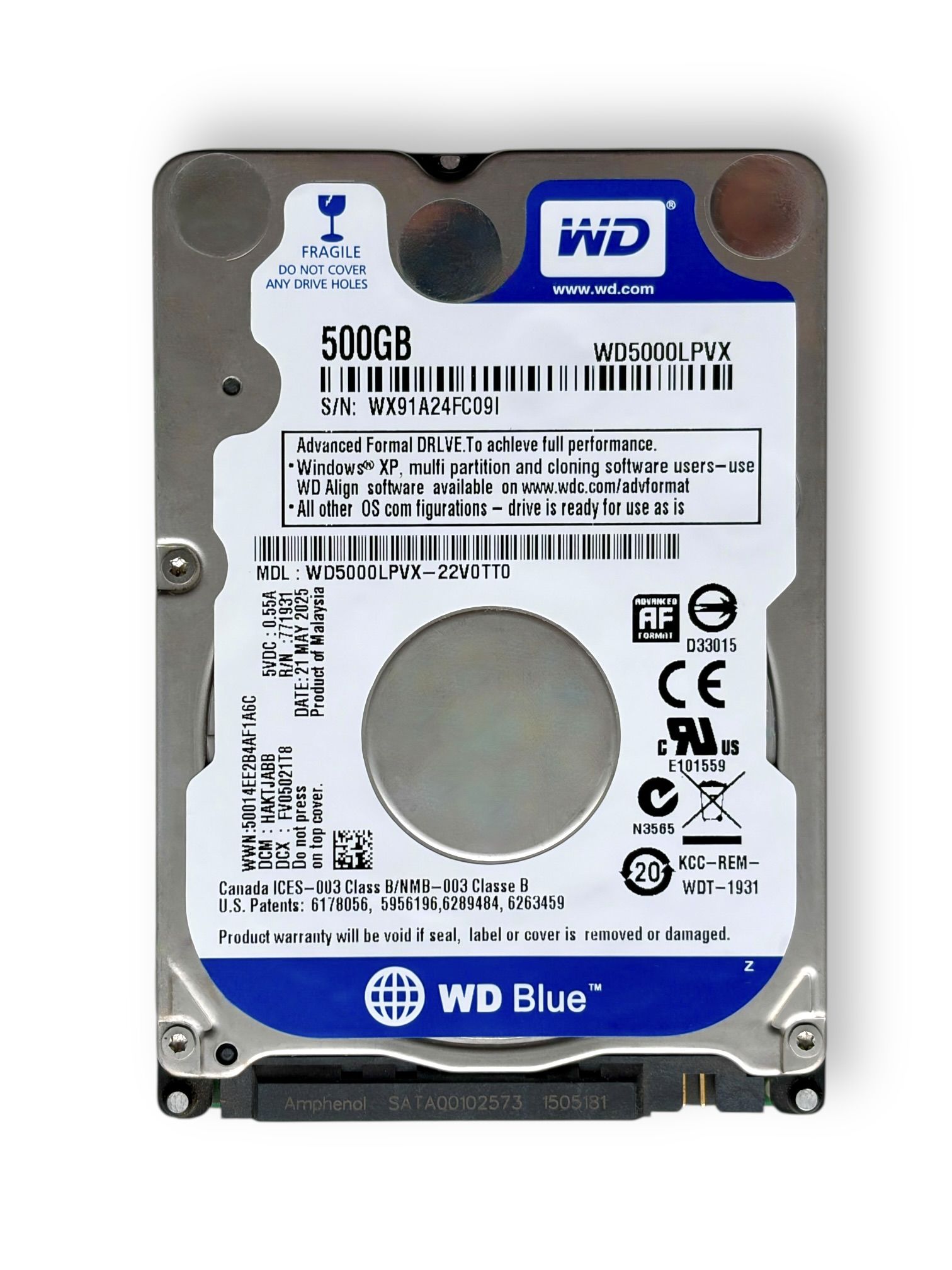 Внутренний жесткий диск Western Digital 2.5" WD Blue 500Gb (WD5000LPVX ...