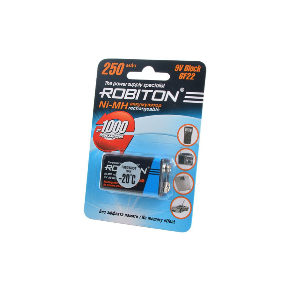 Robiton Аккумуляторная батарейка, 9 В, 250 мАч, 1 шт - купить с доставкой по выгодным ценам в ...