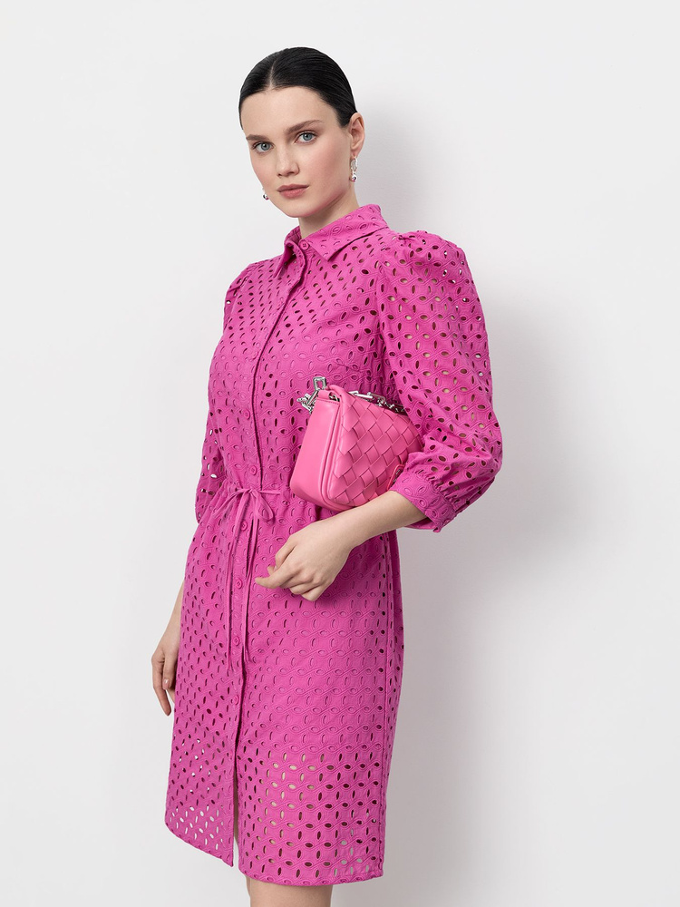 Платье Женский Just Clothes фуксия Повседневный Три четверти Хлопок ...