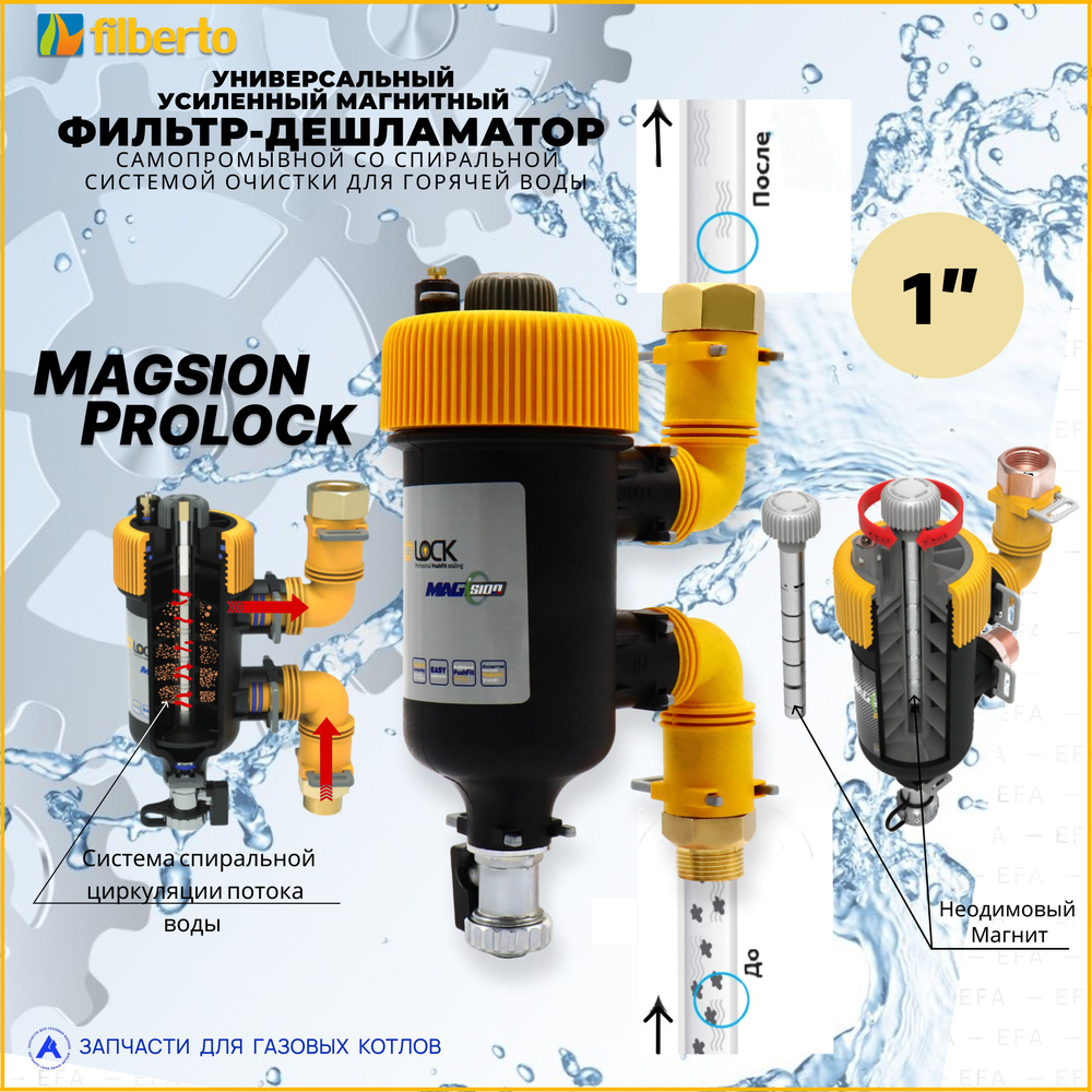 Магнитный фильтр-дешламатор самопромывной со спиральной системой очистки Magsion ProLock 1" для ...