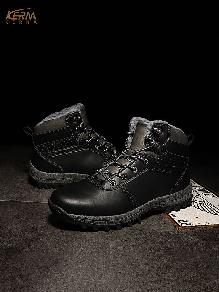 Сноубутсы Мужской KERNA черный Велюр искусственный Зима Шнурки R (средняя) Китай Без каблука ...