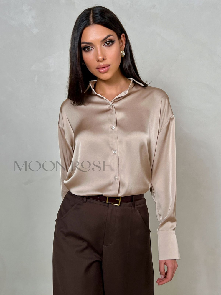 Блузка Женский Moon Rose светло-бежевый Полиэстер Воротник Однотонный ...