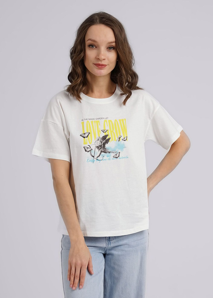 Футболка Женский CLEVER WEAR белый матовый Короткий, размер 42 Хлопок ...