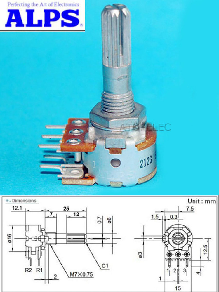 1x ALPS RK16 50KAX2 Шестерня рукоятка стереозвуковой аттенюатор Двойной ...