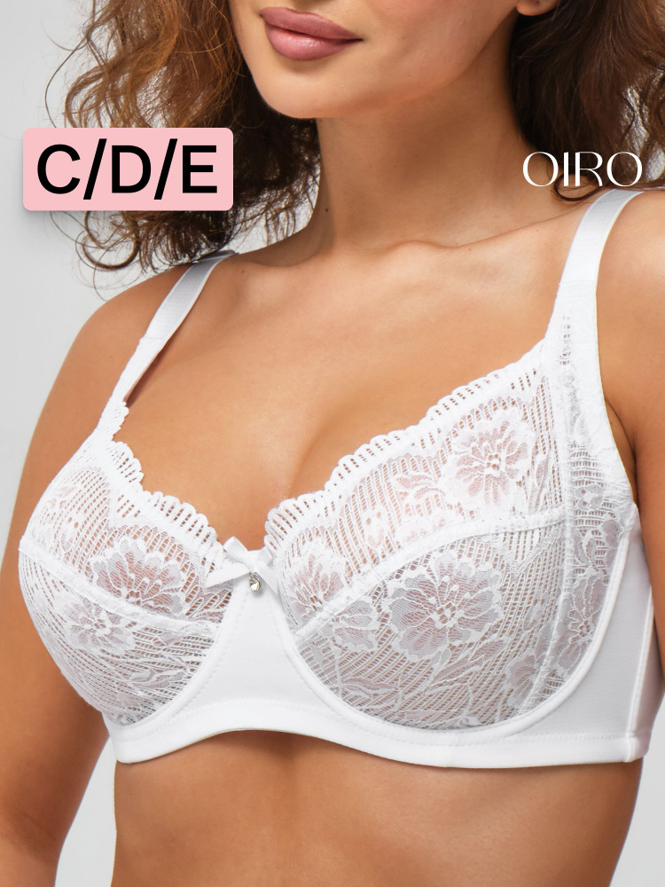 Бюстгальтер Женский OIRO на косточках, с мягкой чашкой, размер 90C белый муар Полиамид, Эластан ...